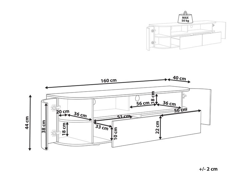 Móvel de TV com 2 gavetas e 2 portas em madeira clara e preto JEROME ...