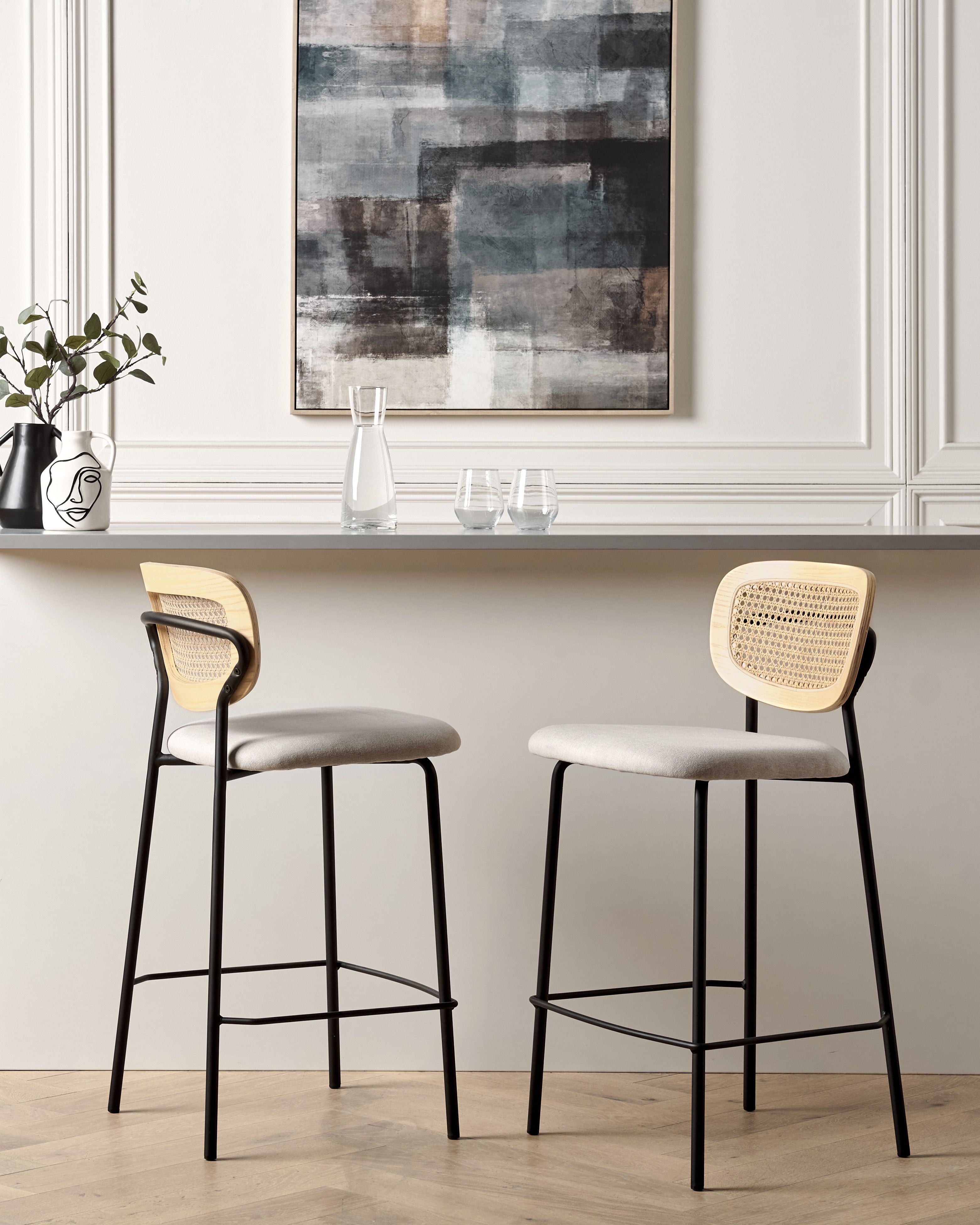 Set of 2 Fabric Bar Chairs Light Beige MAYETTA | Beliani.co.uk