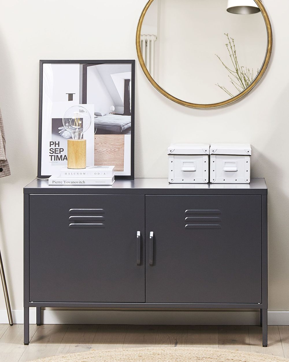2 Door Metal Sideboard Black URIA | Beliani.co.uk