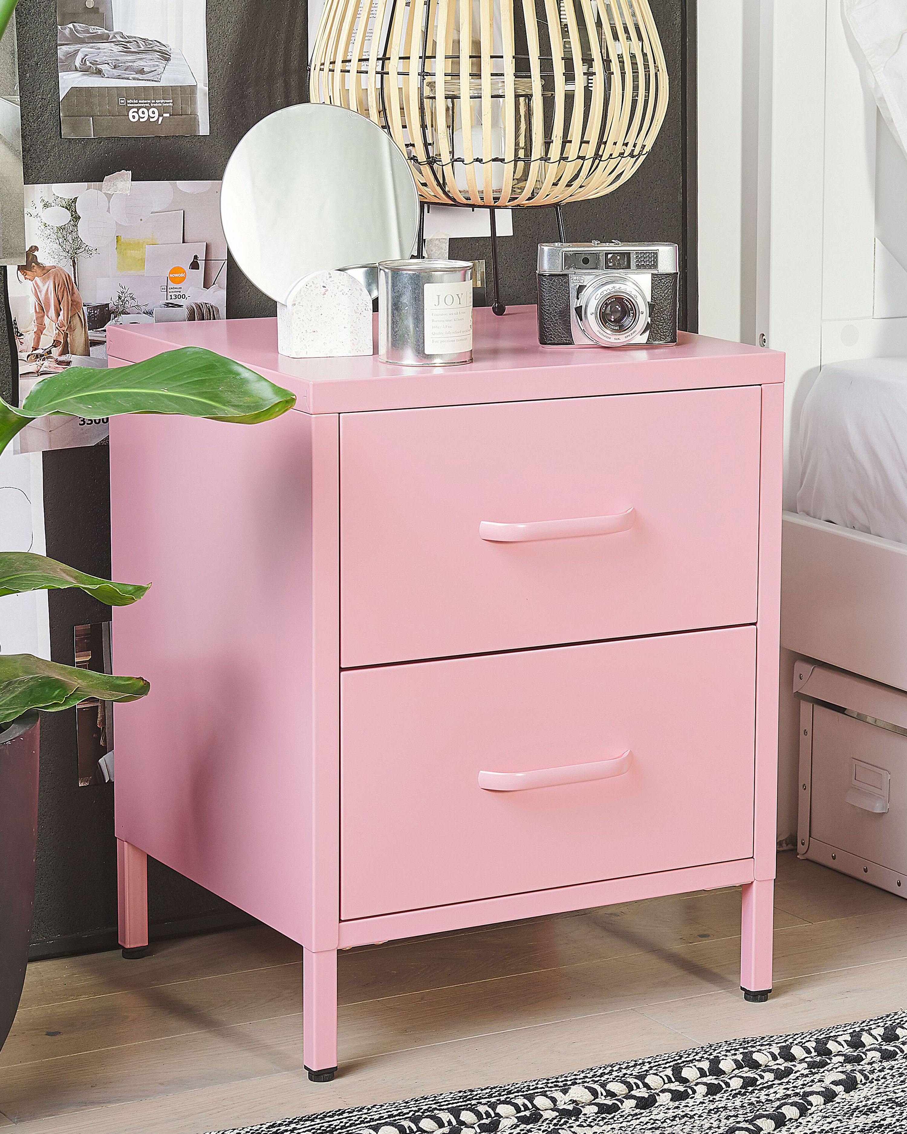 2 Drawer Steel Bedside Table Pink MALAVI | Beliani.co.uk
