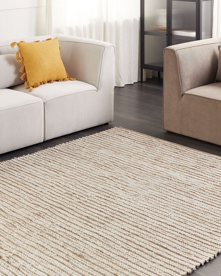 Cotton Area Rug 300 x 400 cm Beige and White BARKHAN | Beliani.co.uk