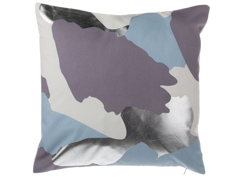 Set of 2 Cotton Cushions Abstract Pattern 45 x 45 cm Purple and Silver ...