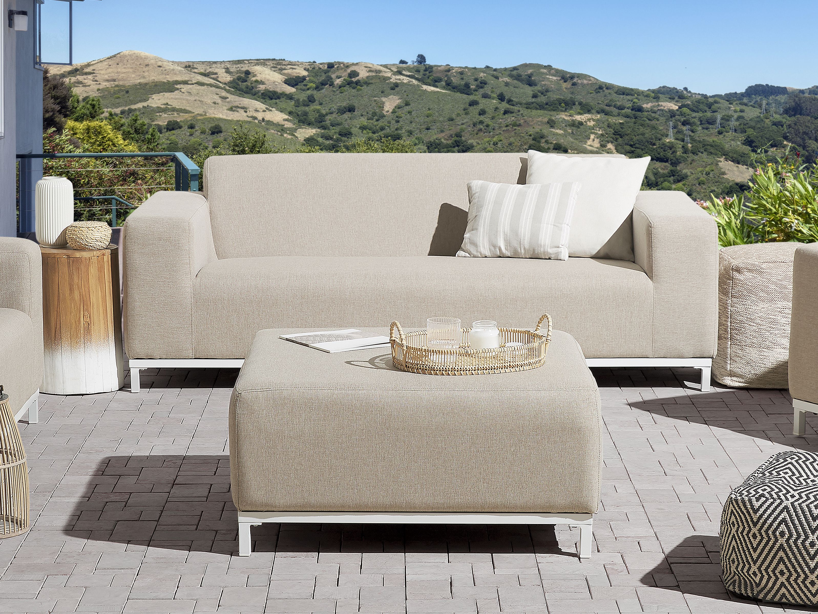 Garden Sofa Beige with White ROVIGO | Beliani.co.uk