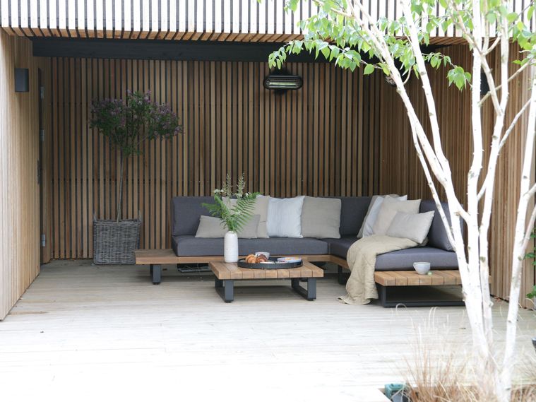 5 Seater Certified Acacia Wood Garden Corner Sofa Set Grey MYKONOS ...