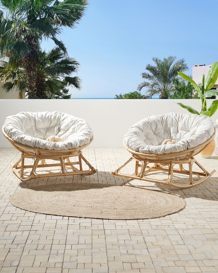 Set di 2 sedie a dondolo rattan naturale e beige chiaro ORVIETO ...