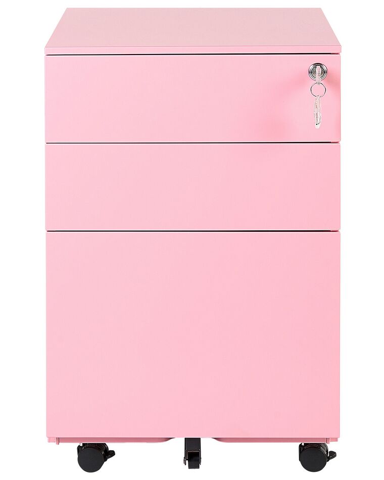 3 Drawer Metal Storage Cabinet Pink CAMI | Beliani.co.uk