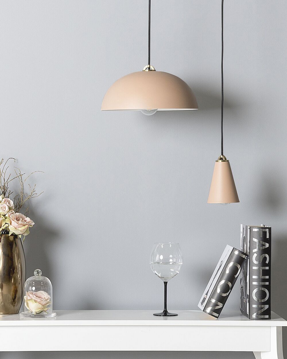 Metal Pendant Lamp Pink CARES | Beliani.co.uk