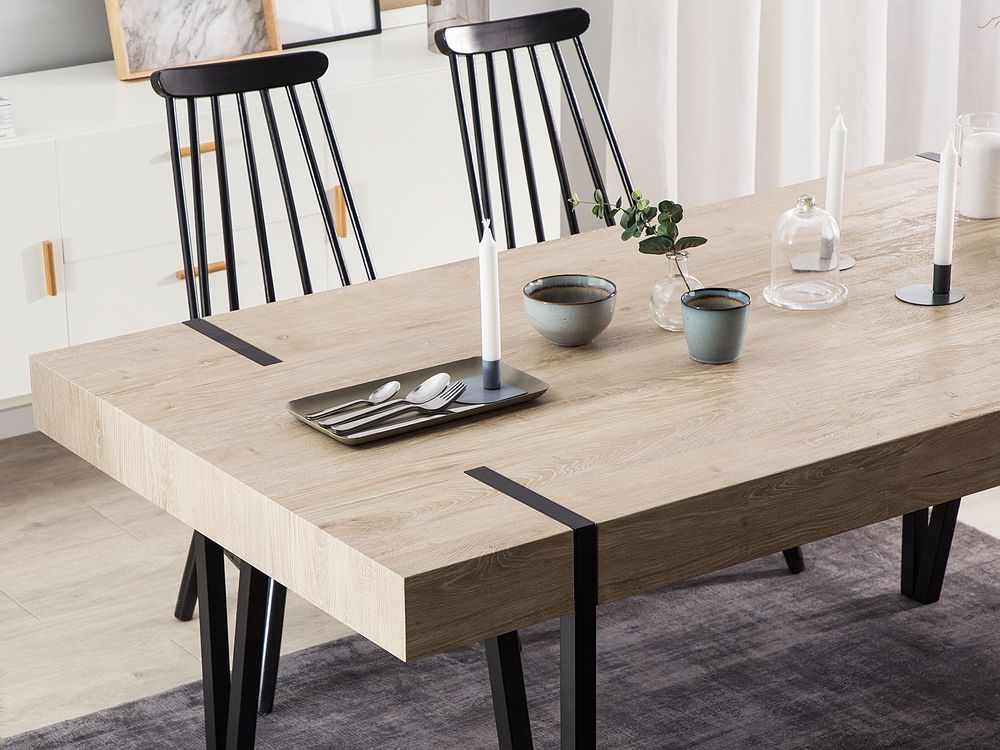 Dining Table 180 x 90 cm Light Wood with Black ADENA | Beliani.co.uk