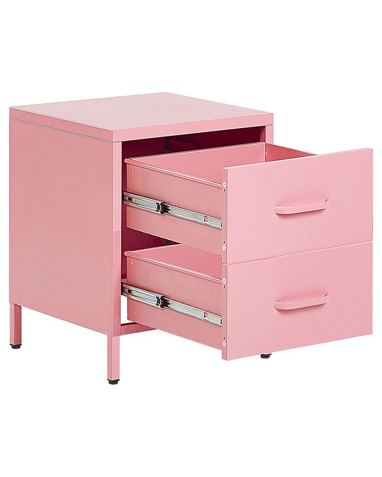 2 Drawer Steel Bedside Table Pink MALAVI | Beliani.co.uk