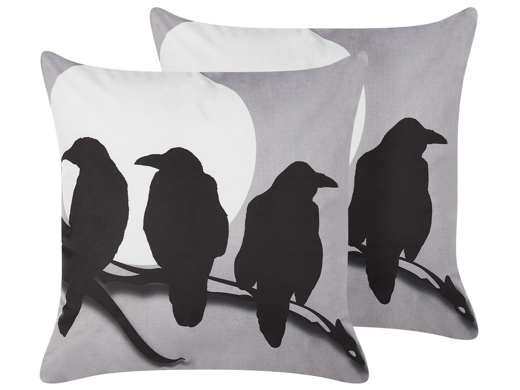 Set of 2 Velvet Cushion Crows Pattern 45 x 45 cm Grey ORADEA | Beliani ...