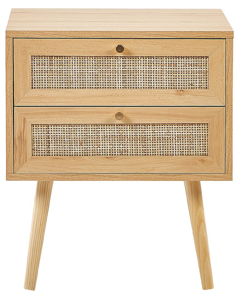 Rattan 2 Drawer Bedside Table Light Wood PEROTE | Beliani.co.uk