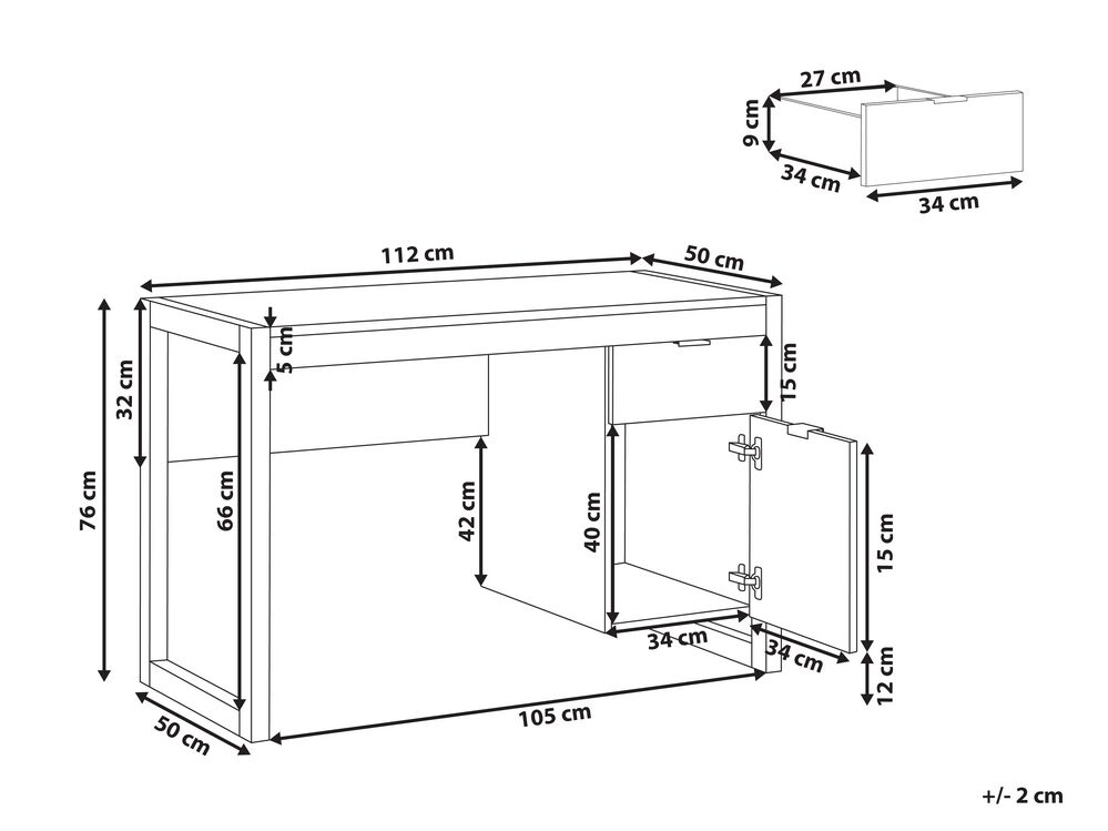 1 Drawer Home Office Desk with Cupboard 110 x 50 cm White with Light ...