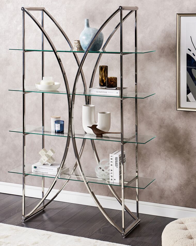 4 Tier Metal Bookcase Silver HOLLOW | Beliani.dk