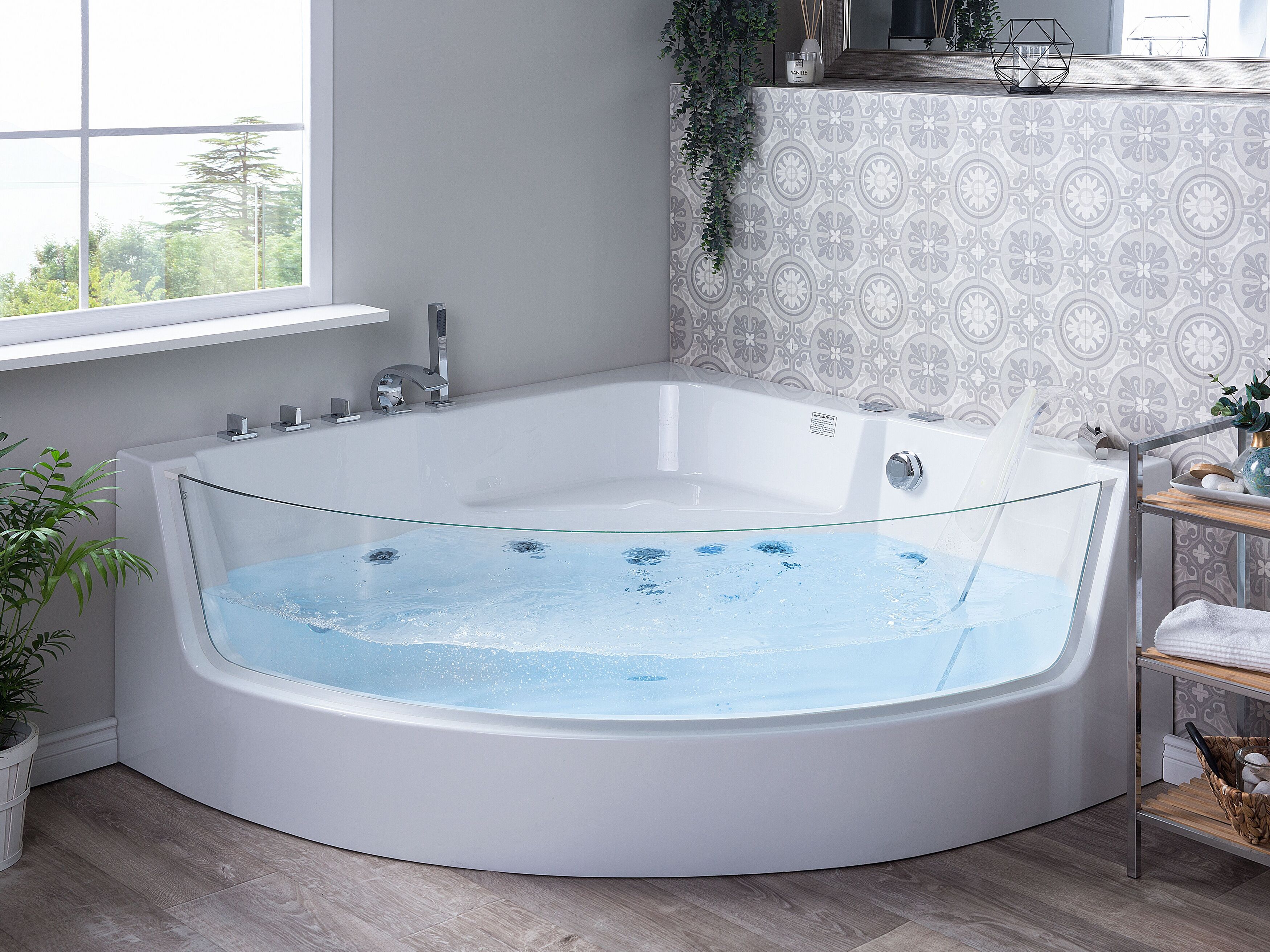 Hoekbad whirlpool LED wit 190 x 135 cm MARINA | Beliani.nl