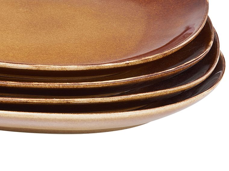 Set of 16 Stoneware Dinnerware Golden Brown TURMERIC | Beliani.co.uk