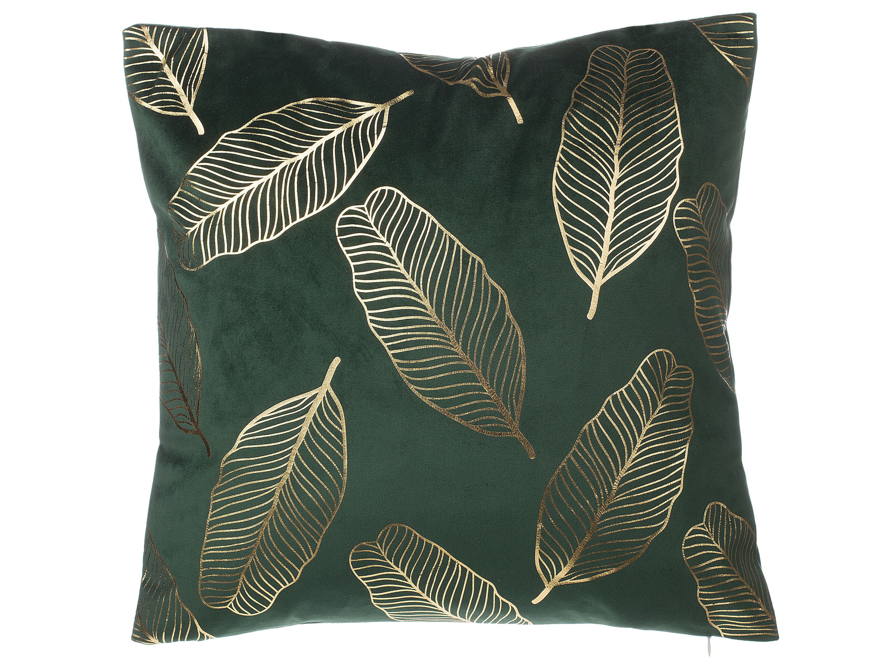 Set of 2 Velvet Cushions Leaf Pattern 45 x 45 cm Emerald Green FREESIA ...