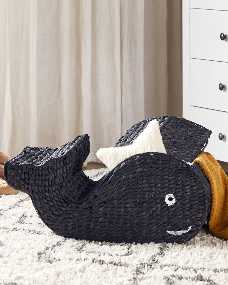Water Hyacinth Wicker Whale Basket Black ORANIA | Beliani.co.uk