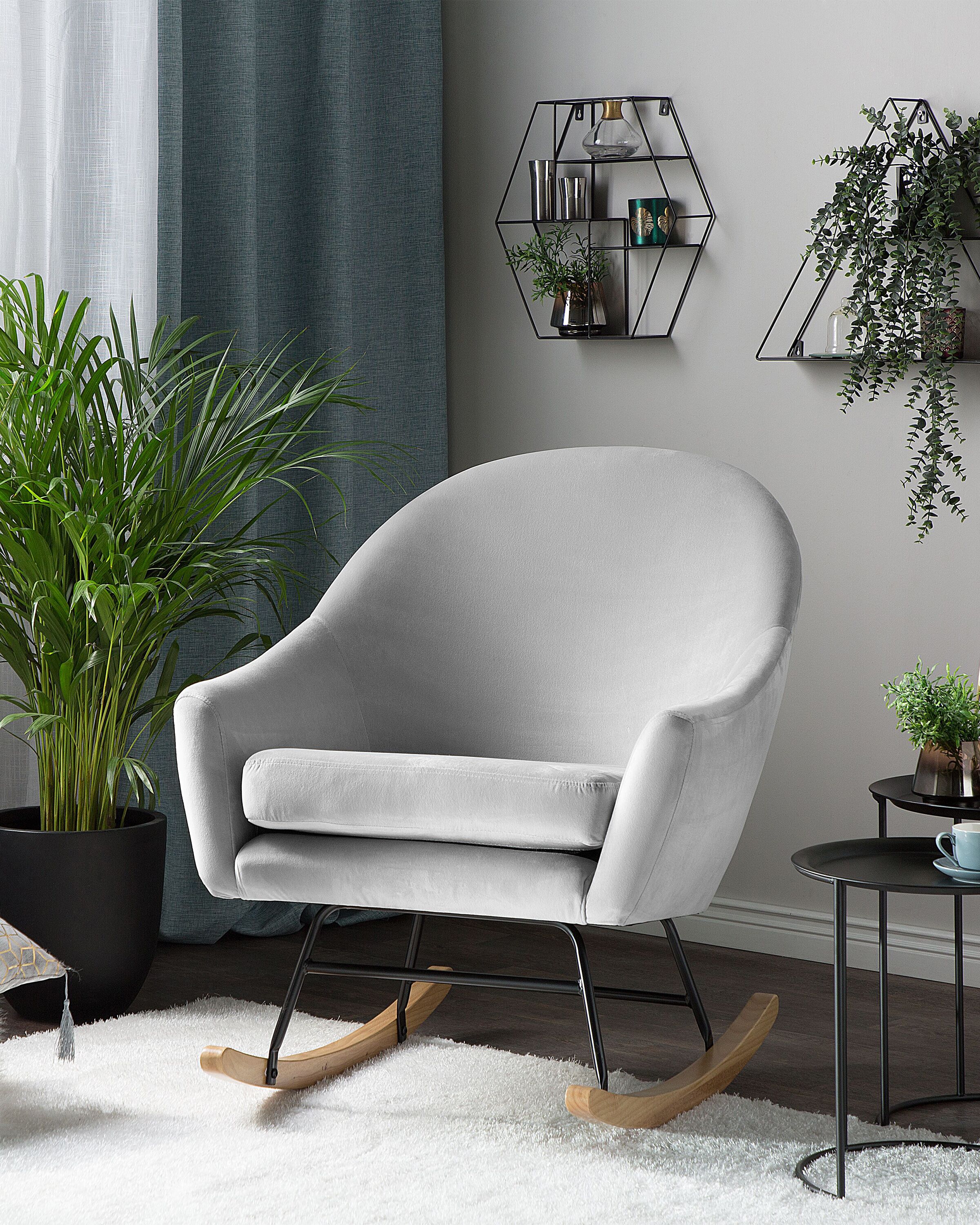 Velvet Rocking Chair Light Grey OXIE | Beliani.co.uk