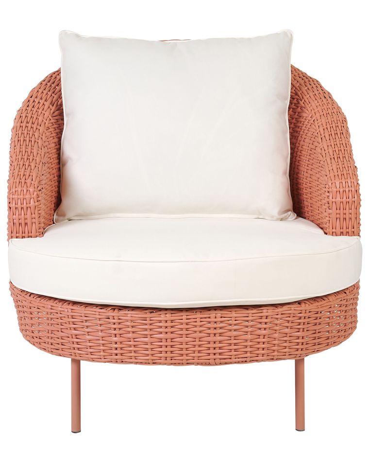 PE Rattan Garden Armchair with Ottoman Pink ARCILLE | Beliani.co.uk