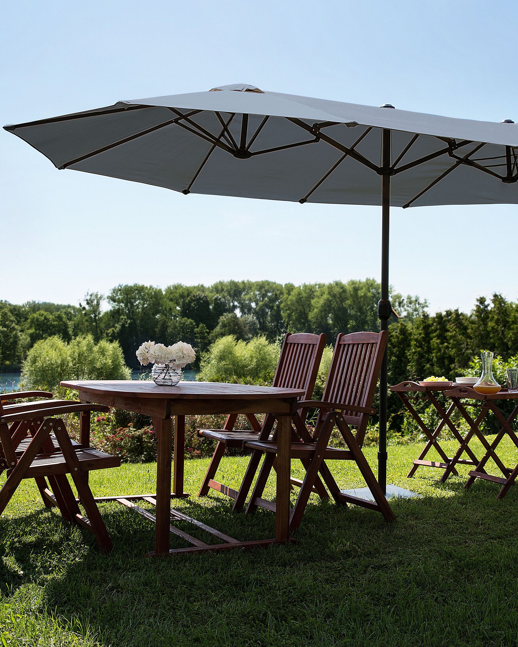 Double Canopy Garden Parasol 2.7 x 4.6 m Dark Grey SIBILLA | Beliani.it