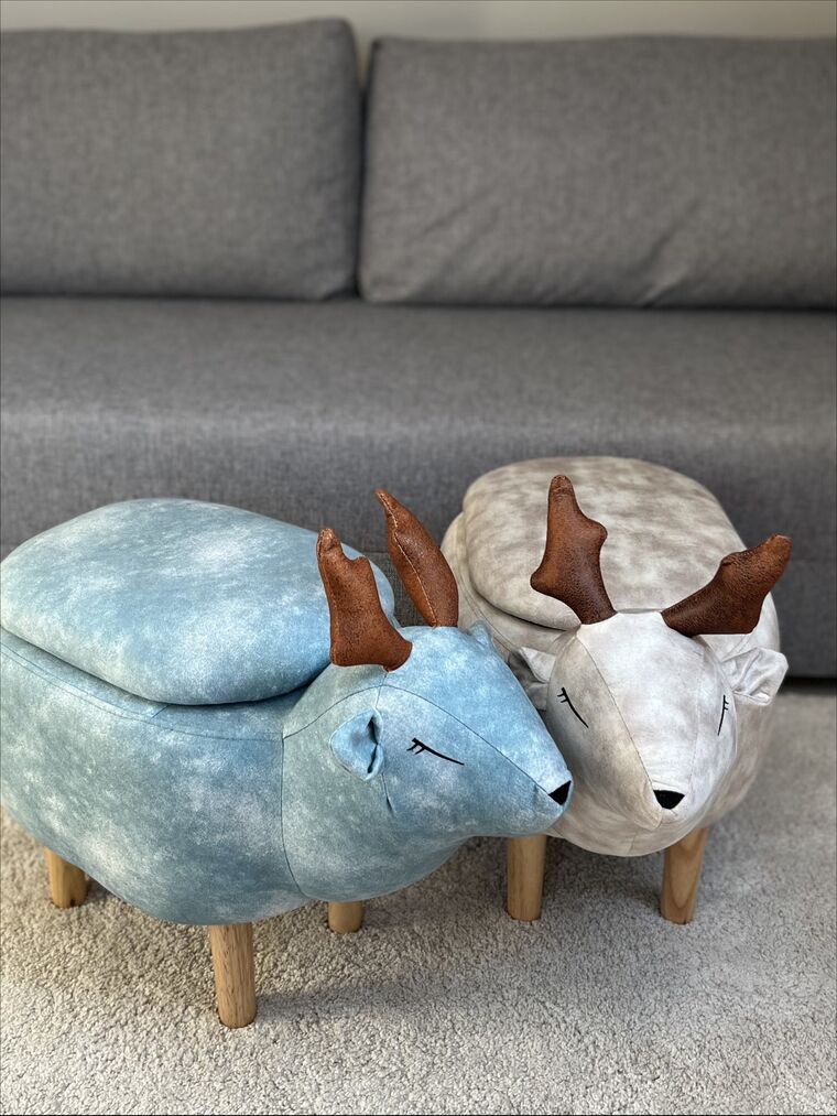 Fabric Storage Animal Stool Beige REINDEER | Beliani.co.uk