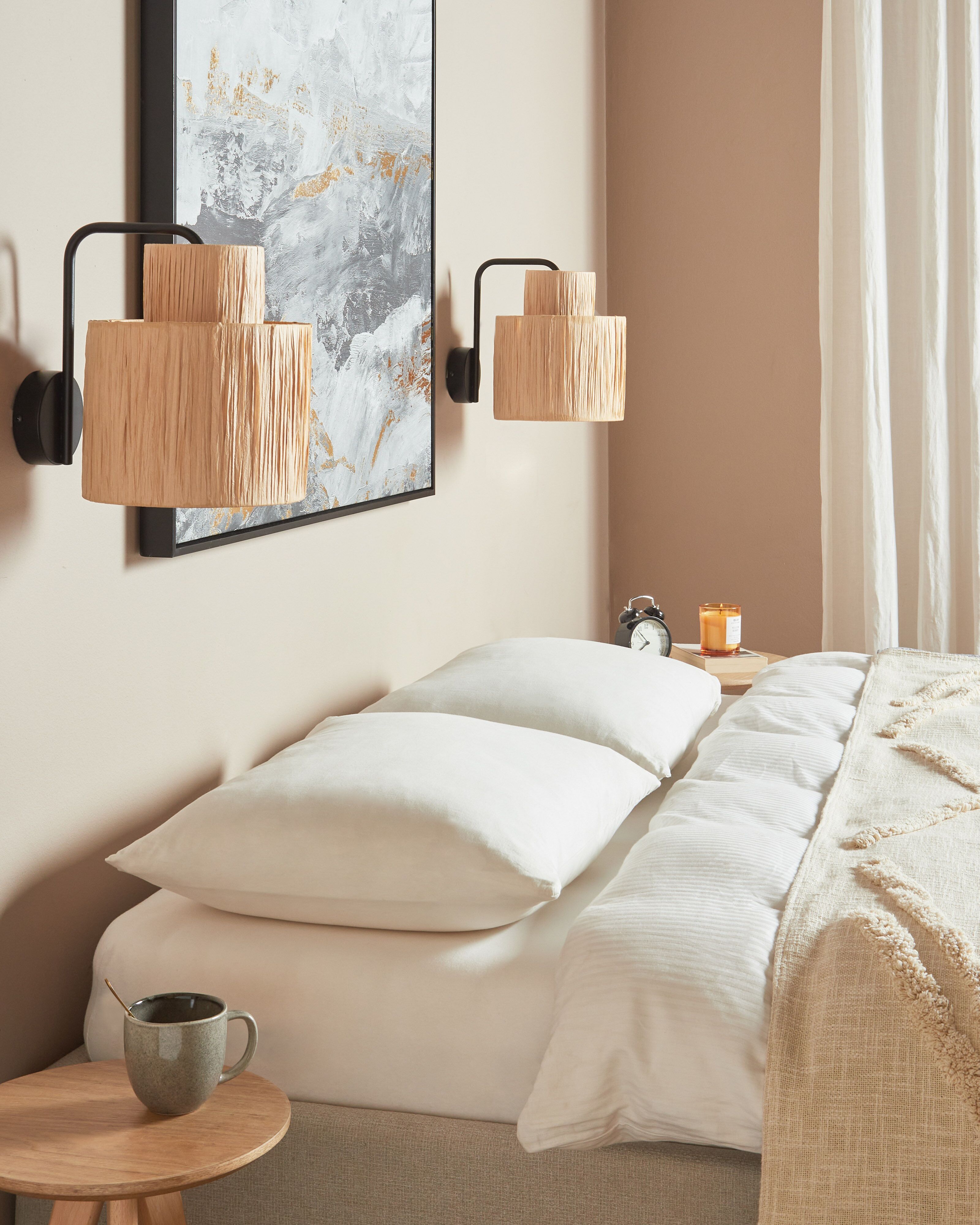 Set of 2 Raffia Wall Lamps Natural SHINFA | Beliani.co.uk