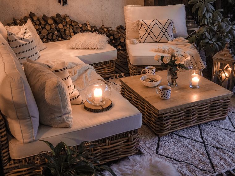 Conjunto de sala de estar 4 plazas modular de ratán natural/marrón ... Conjunto de sala de estar 4 plazas modular de ratán natural/marrón ...
