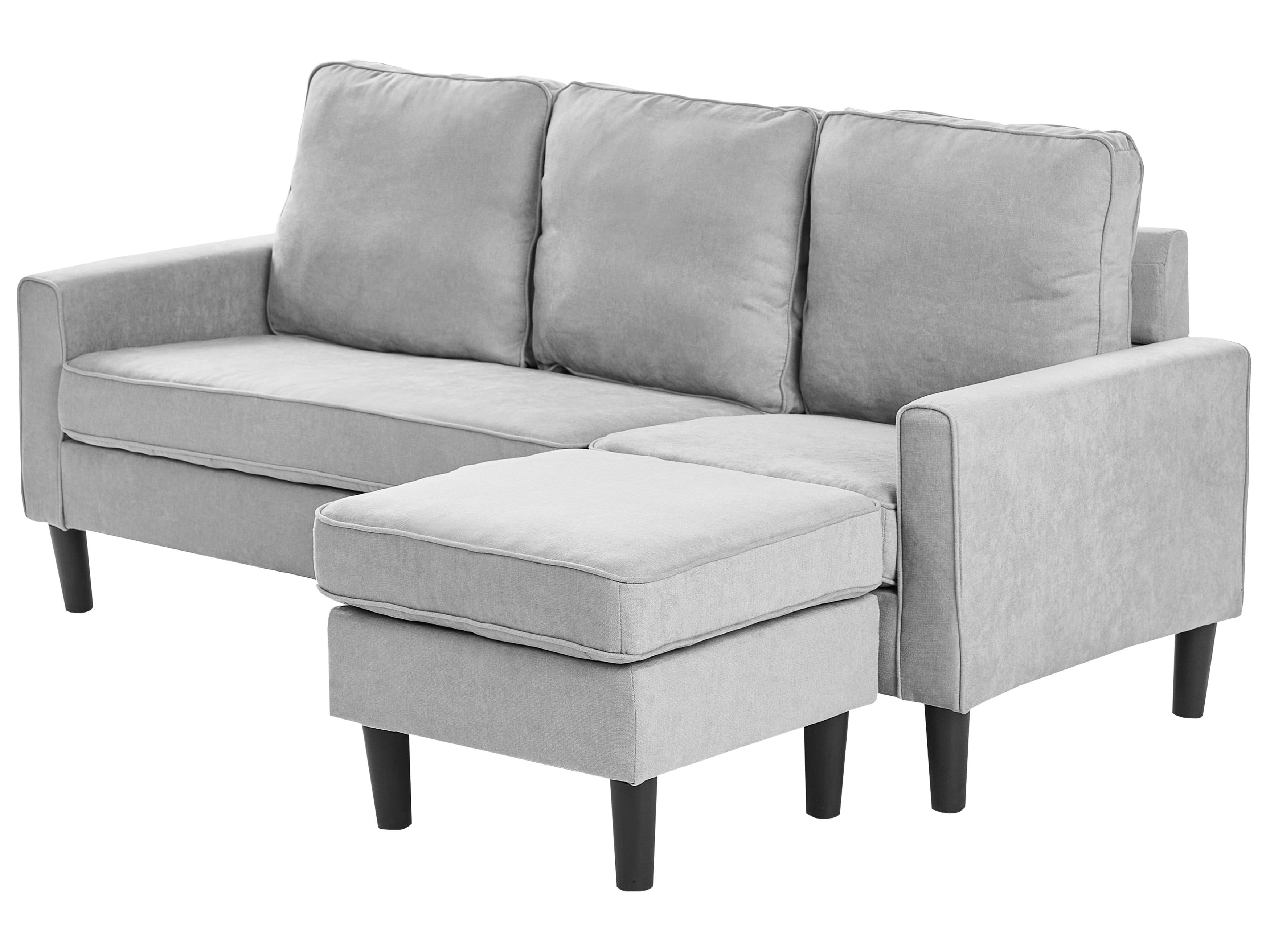 3 Seater Fabric Sofa with Ottoman Light Grey AVESTA | Beliani.co.uk