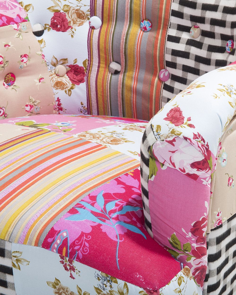 Pestrofarebné patchwork čalúnené kreslo Chesterfield MANDAL