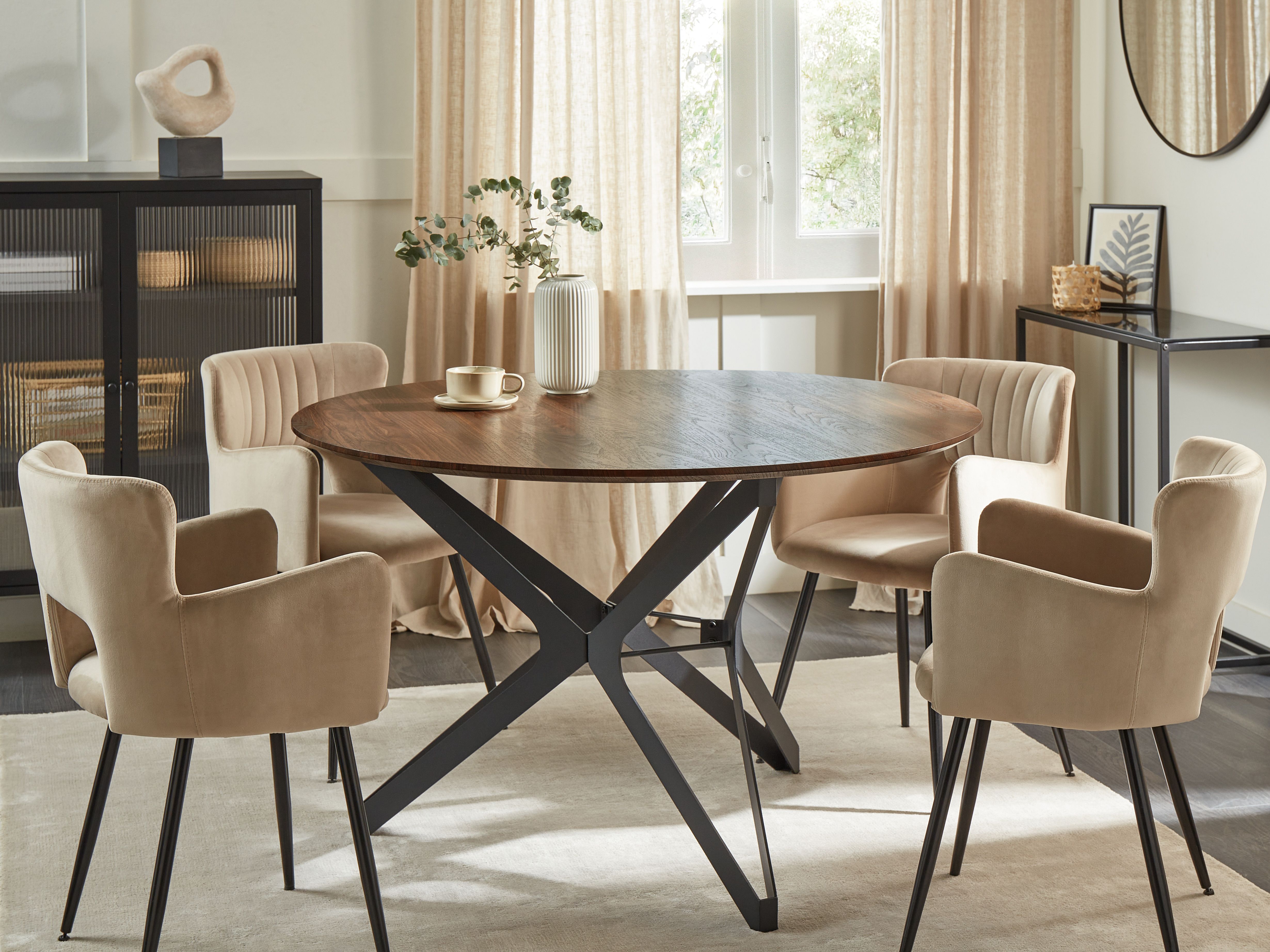Round Dining Table ⌀ 120 cm Dark Wood and Black ALURE | Beliani.co.uk