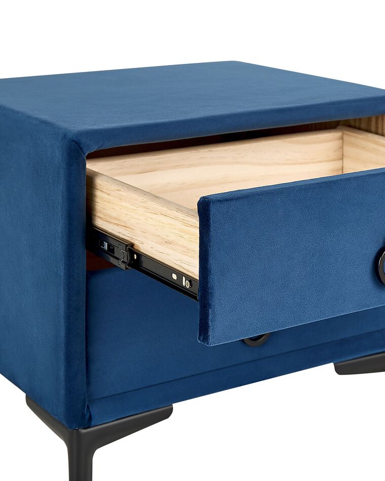 2 Drawer Velvet Bedside Table Blue SEZANNE | Beliani.co.uk