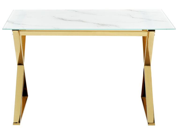 Glass Top Dining Table 120 x 70 cm Marble Effect and Gold ATTICA ...