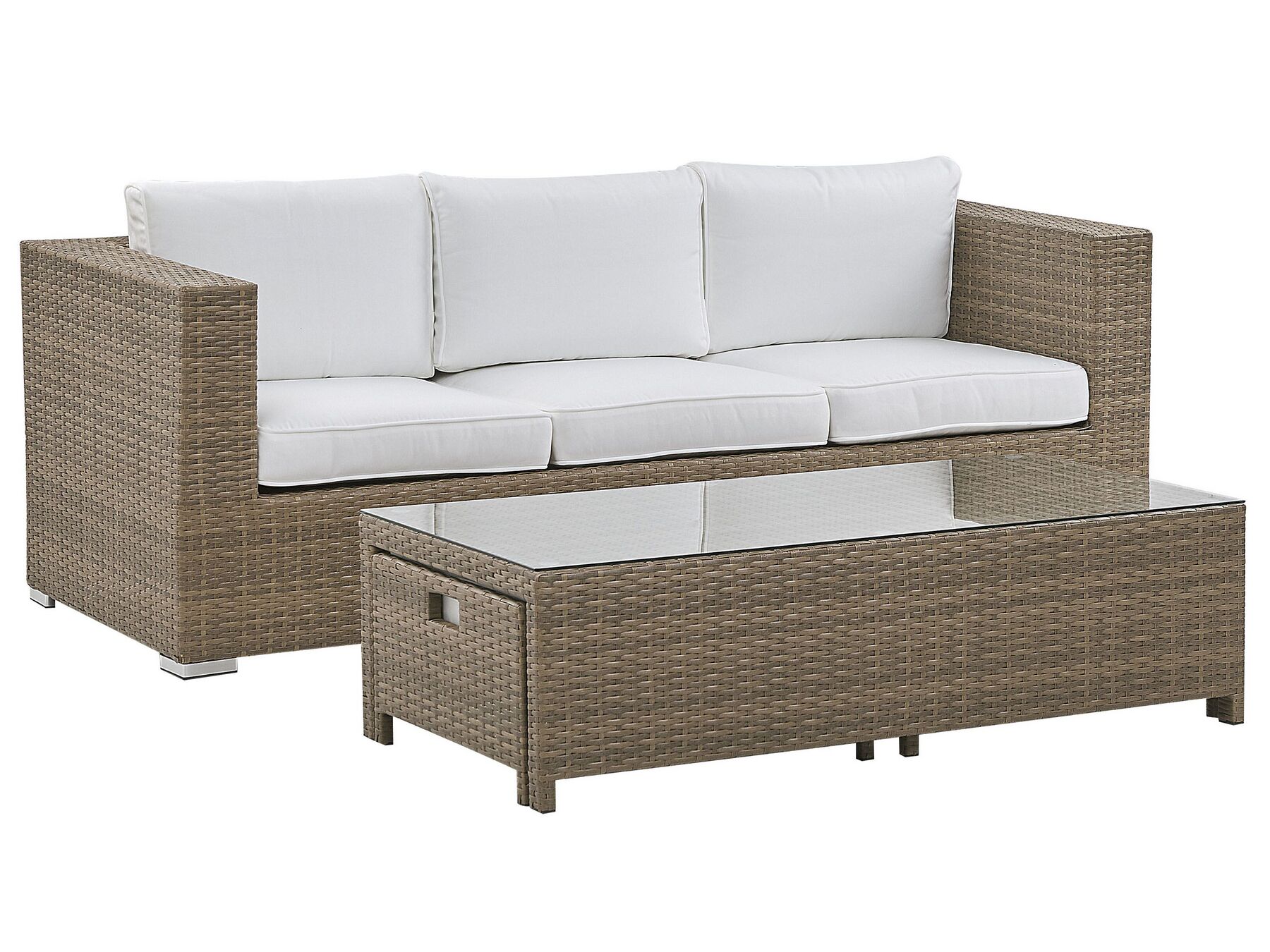 3 Seater PE Rattan Garden Sofa Set White BELLUNO | Beliani.co.uk