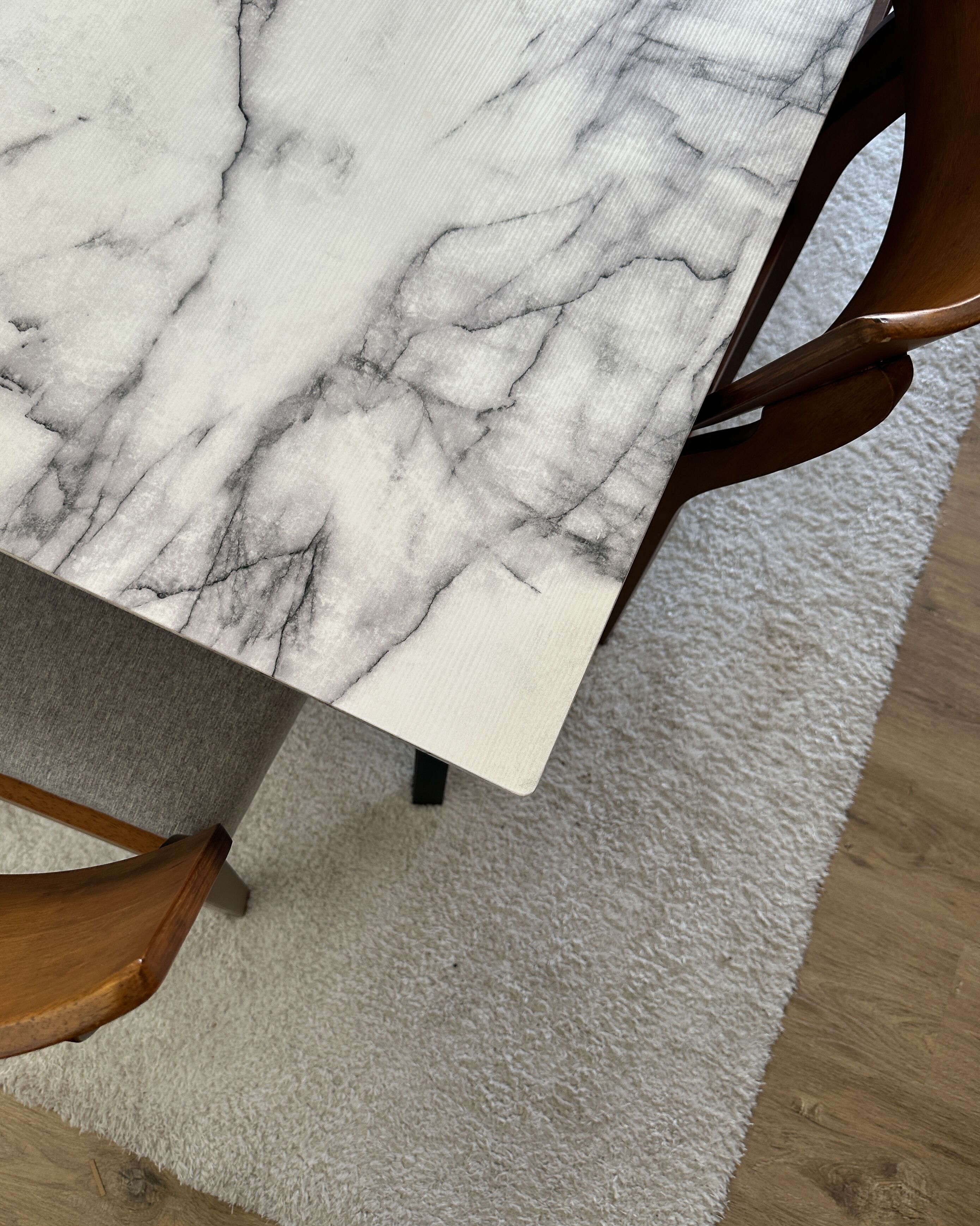Dining Table 150 x 80 cm Marble Effect White with Black MOLDEN ...