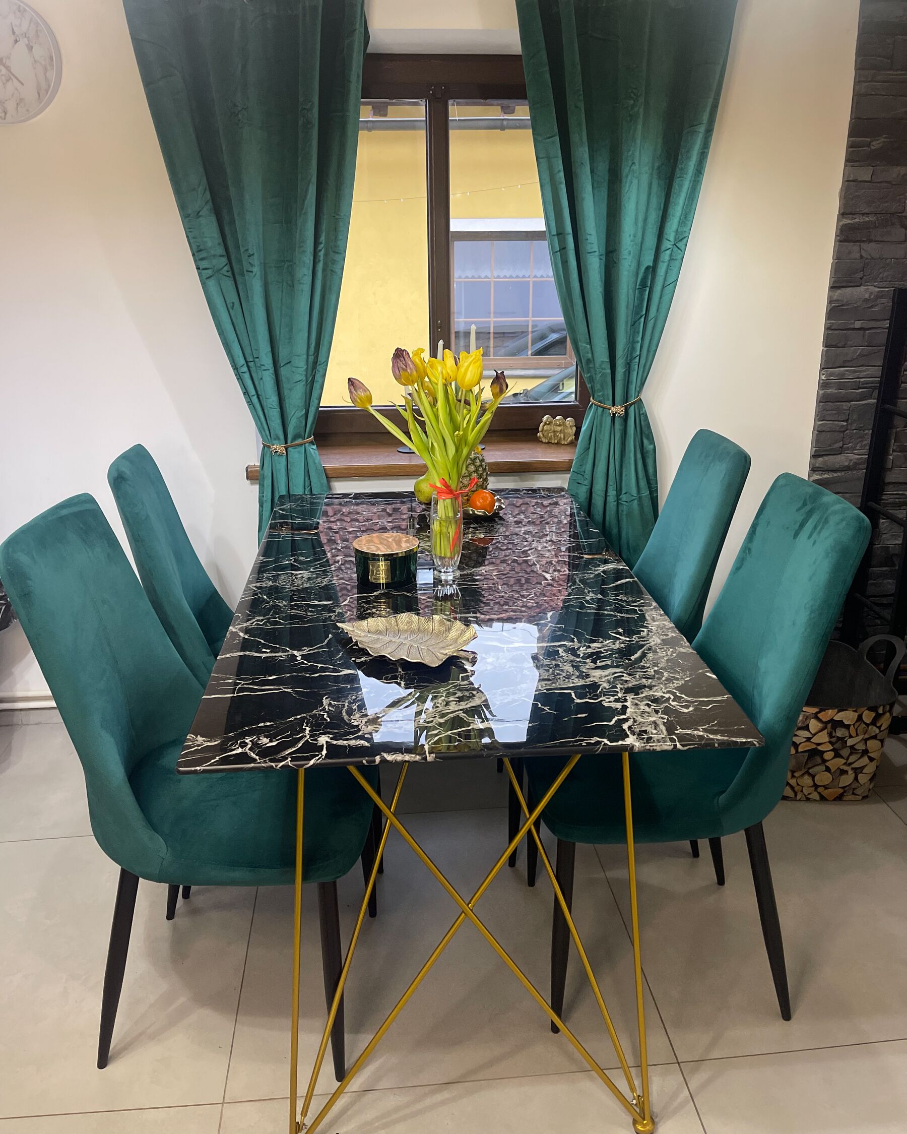 Dining Table 140 x 80 cm Marble Effect Black with Gold KENTON | Beliani ...