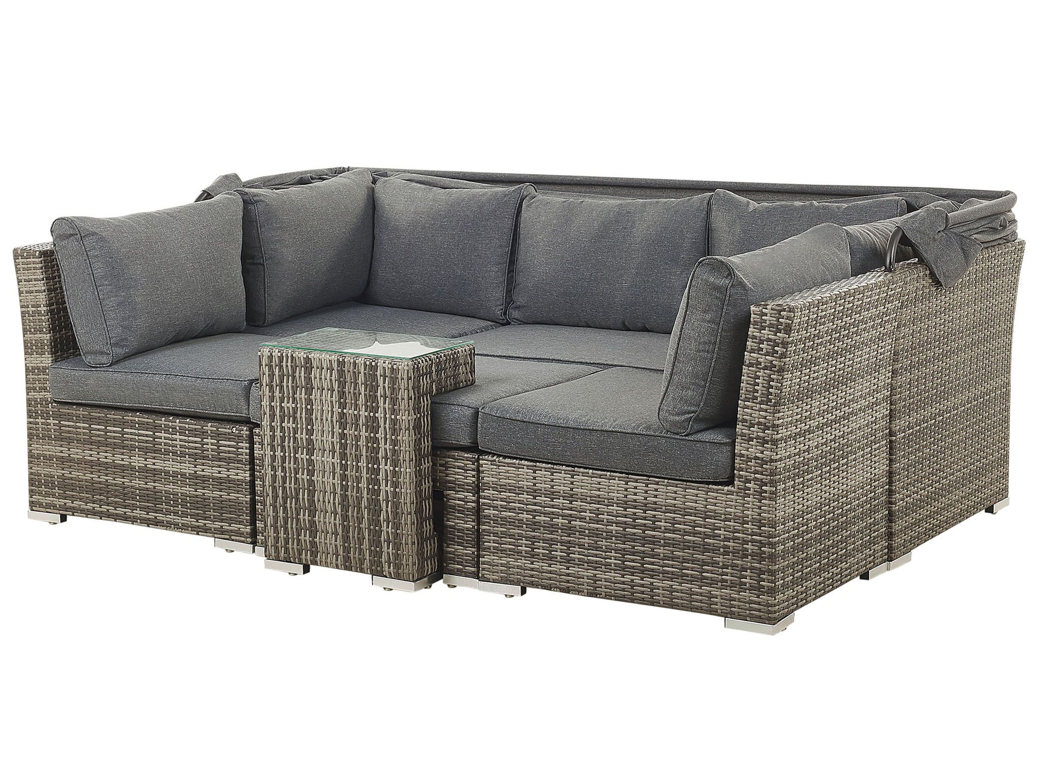 Lounge Set Rattan dunkelbraun 6-Sitzer modular Auflagen grau CORTE ...