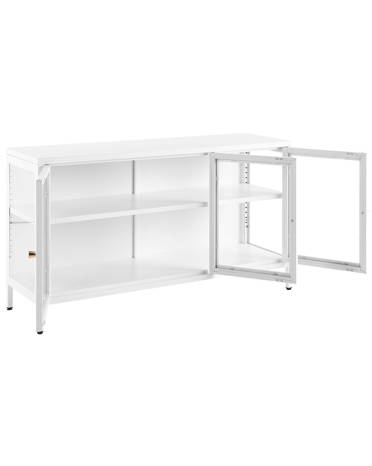 3 Door Metal LED Sideboard with Glass Display White NEWPORT | Beliani.co.uk