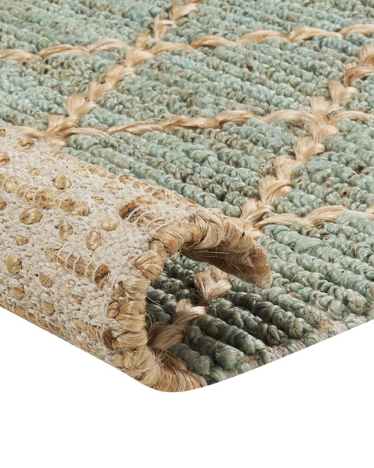 Teppich Jute grün / beige 80 x 300 cm geometrisches Muster Kurzflor ...
