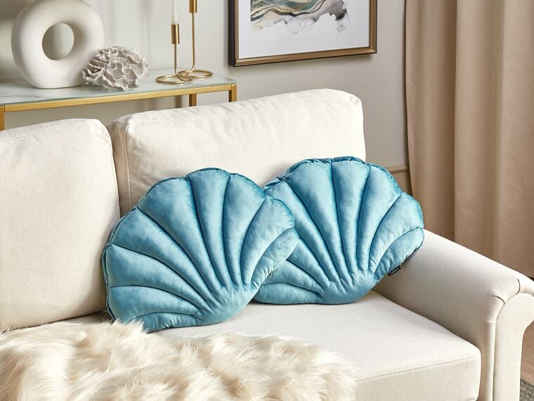 Set of 2 Velvet Seashell Cushions 47 x 35 cm Blue CONSOLIDA | Beliani.co.uk