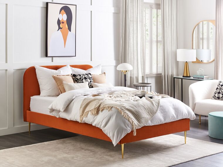 Seng 140 x 200 cm fløyel oransje FLAYAT | Beliani.no