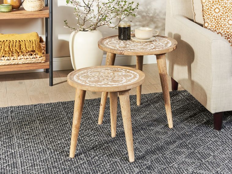 Set of 2 Mango Wood Side Tables Light SAKITA | Beliani.co.uk