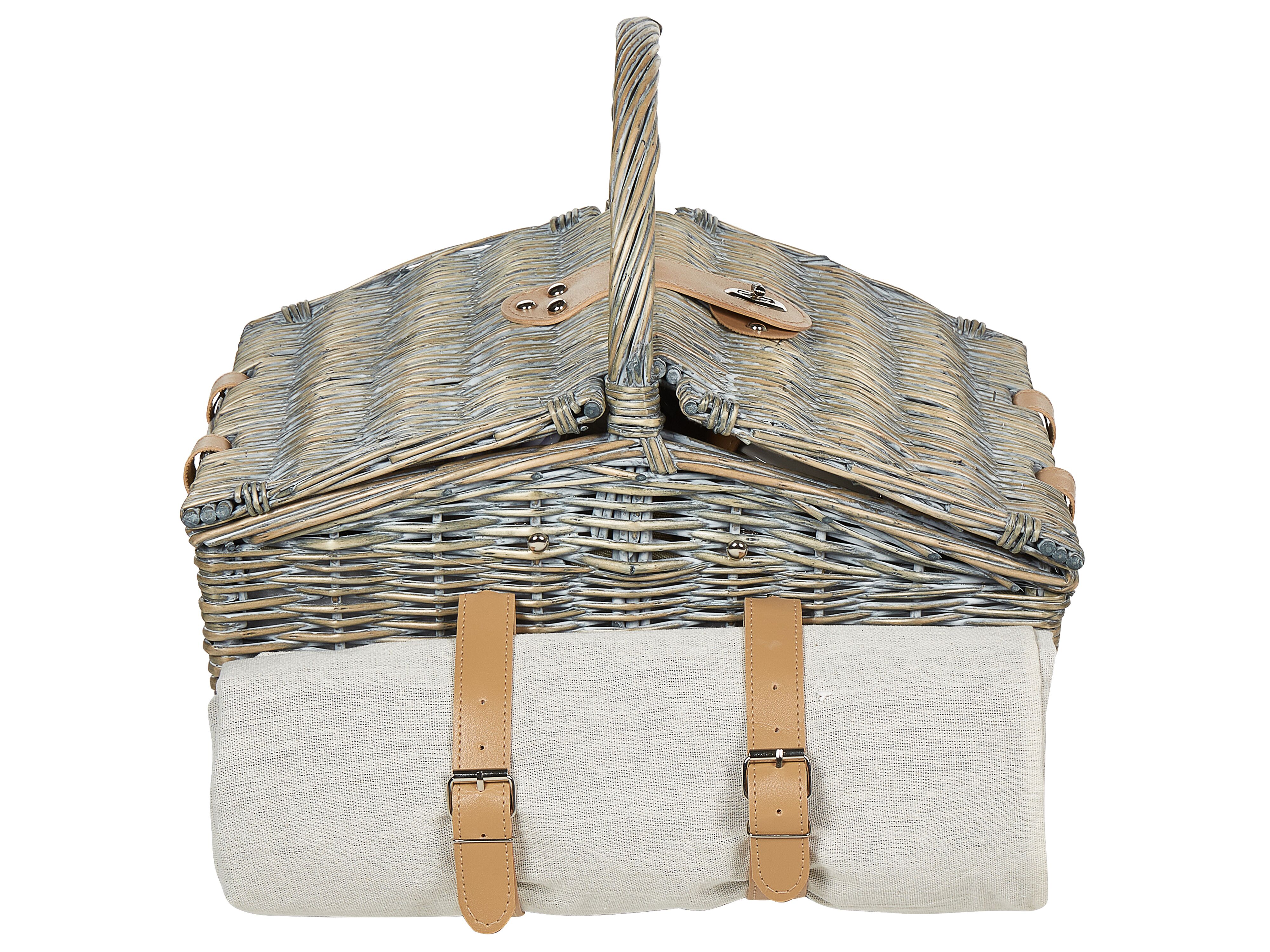 4 Person Wicker Picnic Hamper Natural with Grey CANELE | Beliani.co.uk