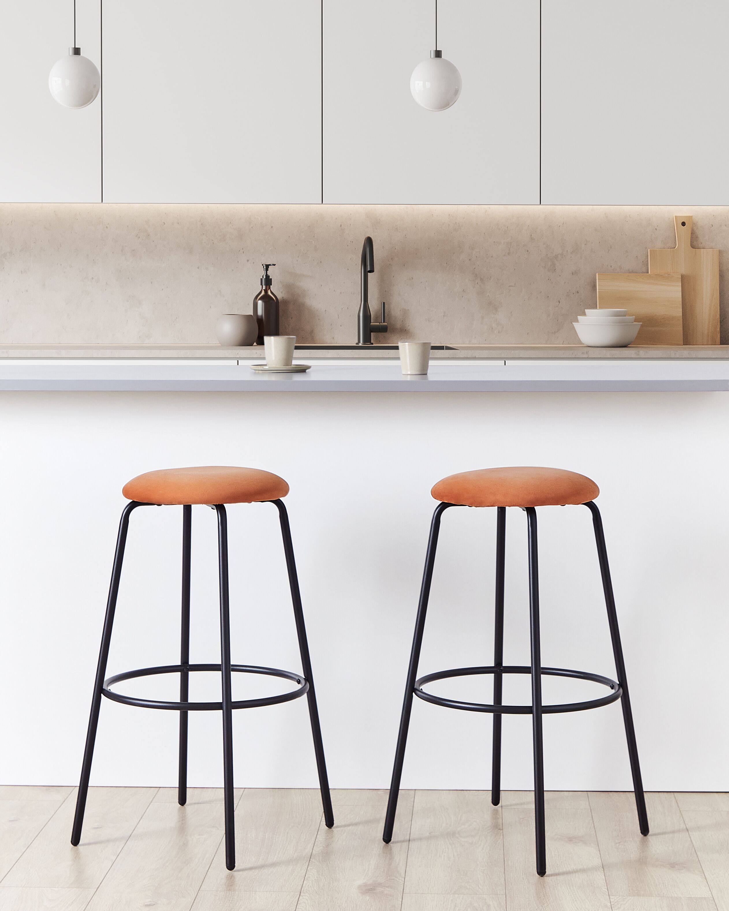 Set of 2 Velvet Bar Stools Orange MORTON | Beliani.co.uk
