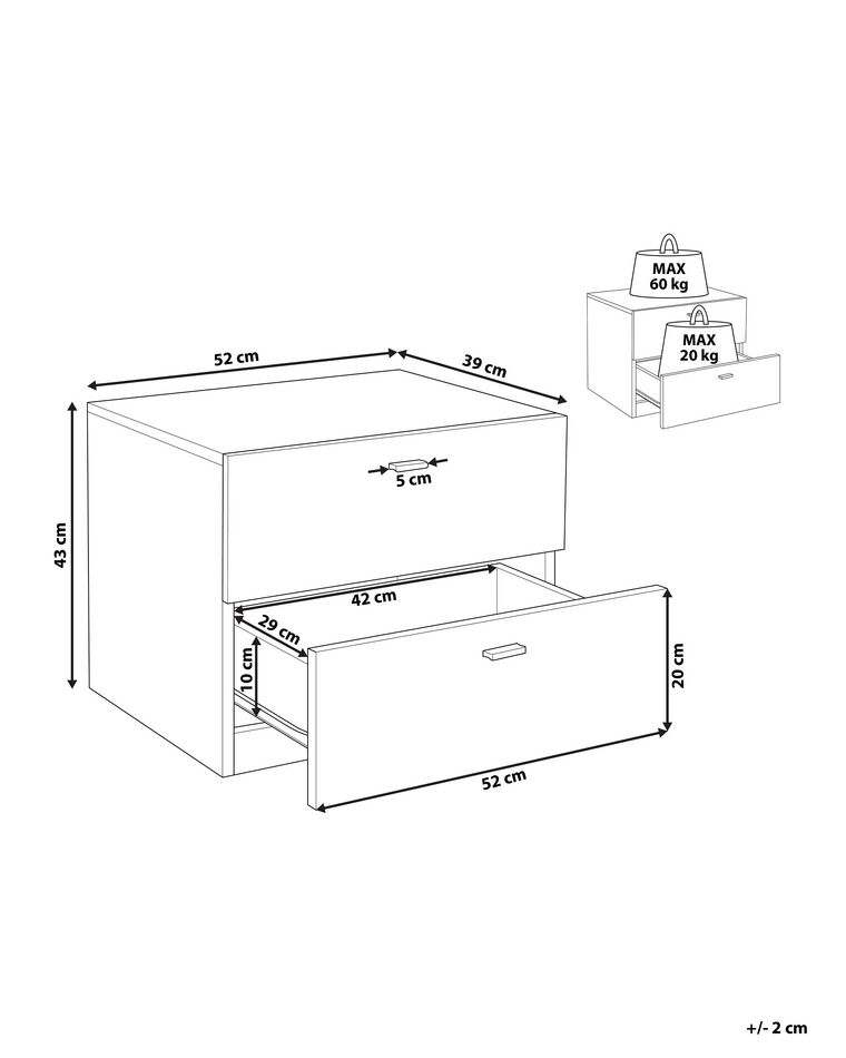 2 Drawer Bedside Table White with Light Wood EDISON | Beliani.co.uk