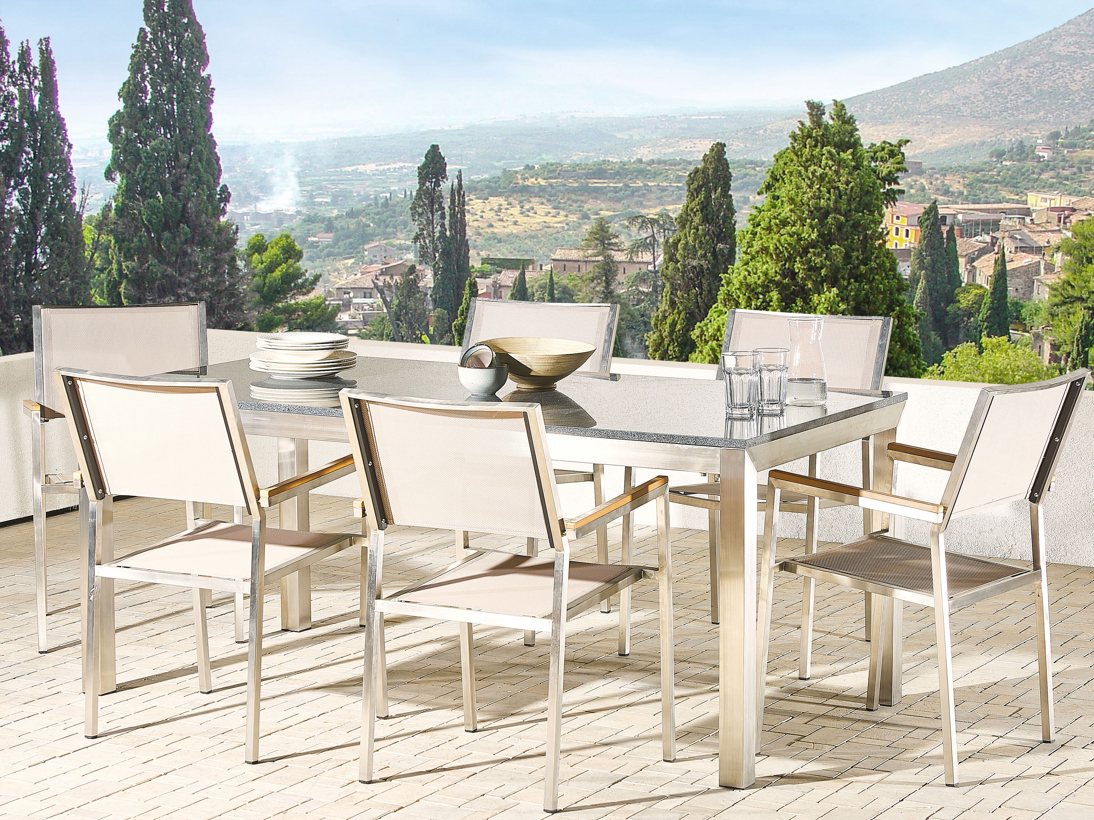 Hagemøbler med bord og 6 stoler Beige GROSSETO | Beliani.no