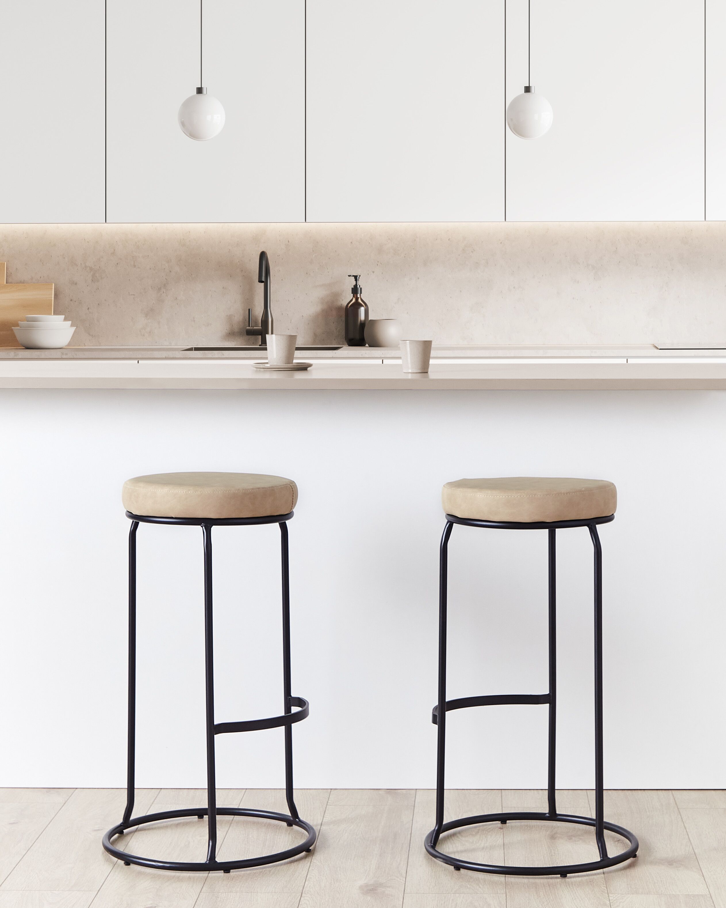 Set of 2 Faux Leather Bar Stools Beige MILROY | Beliani.co.uk