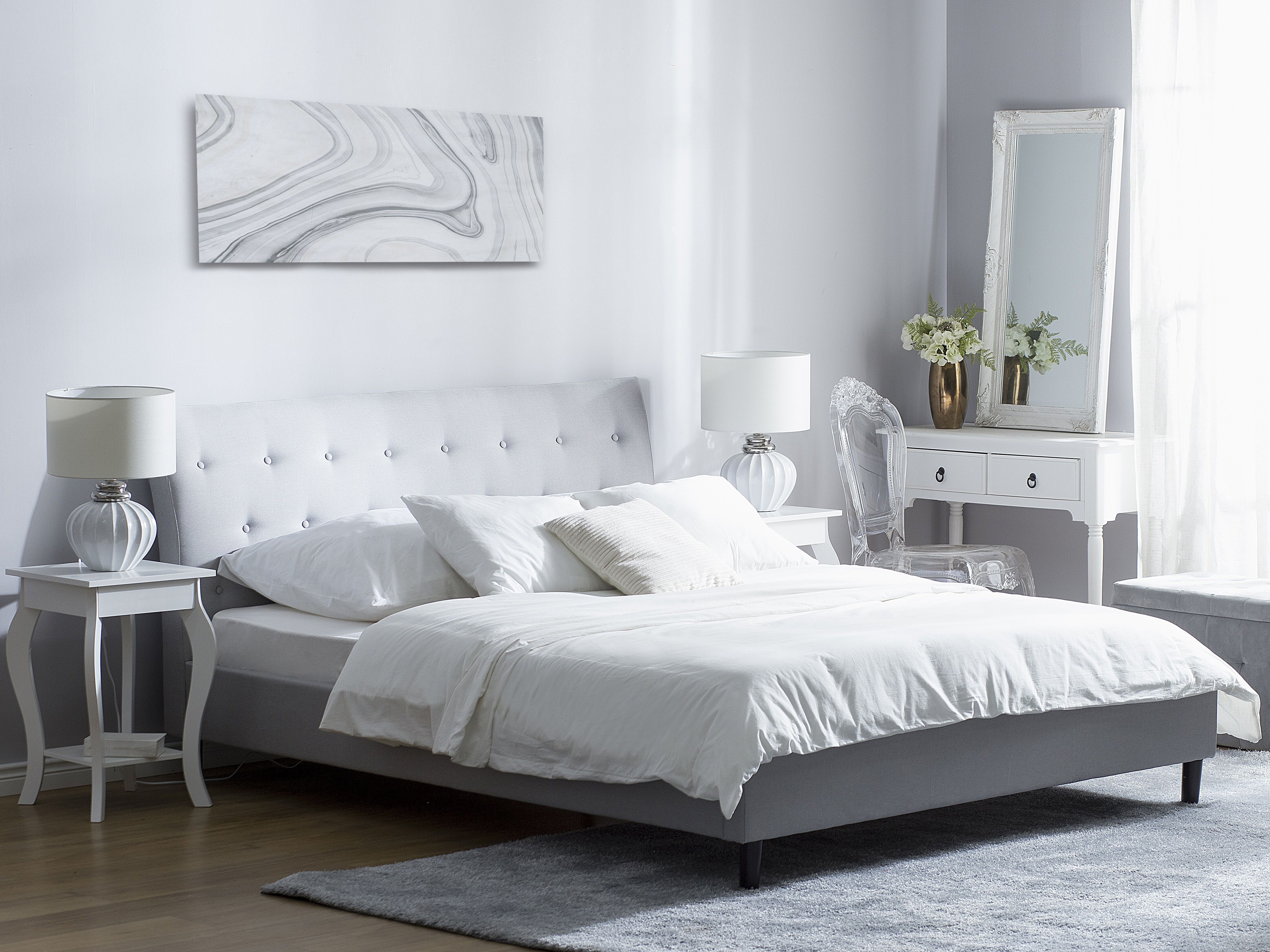 Lit double en tissu gris clair 160 x 200 cm SAVERNE | Beliani.fr