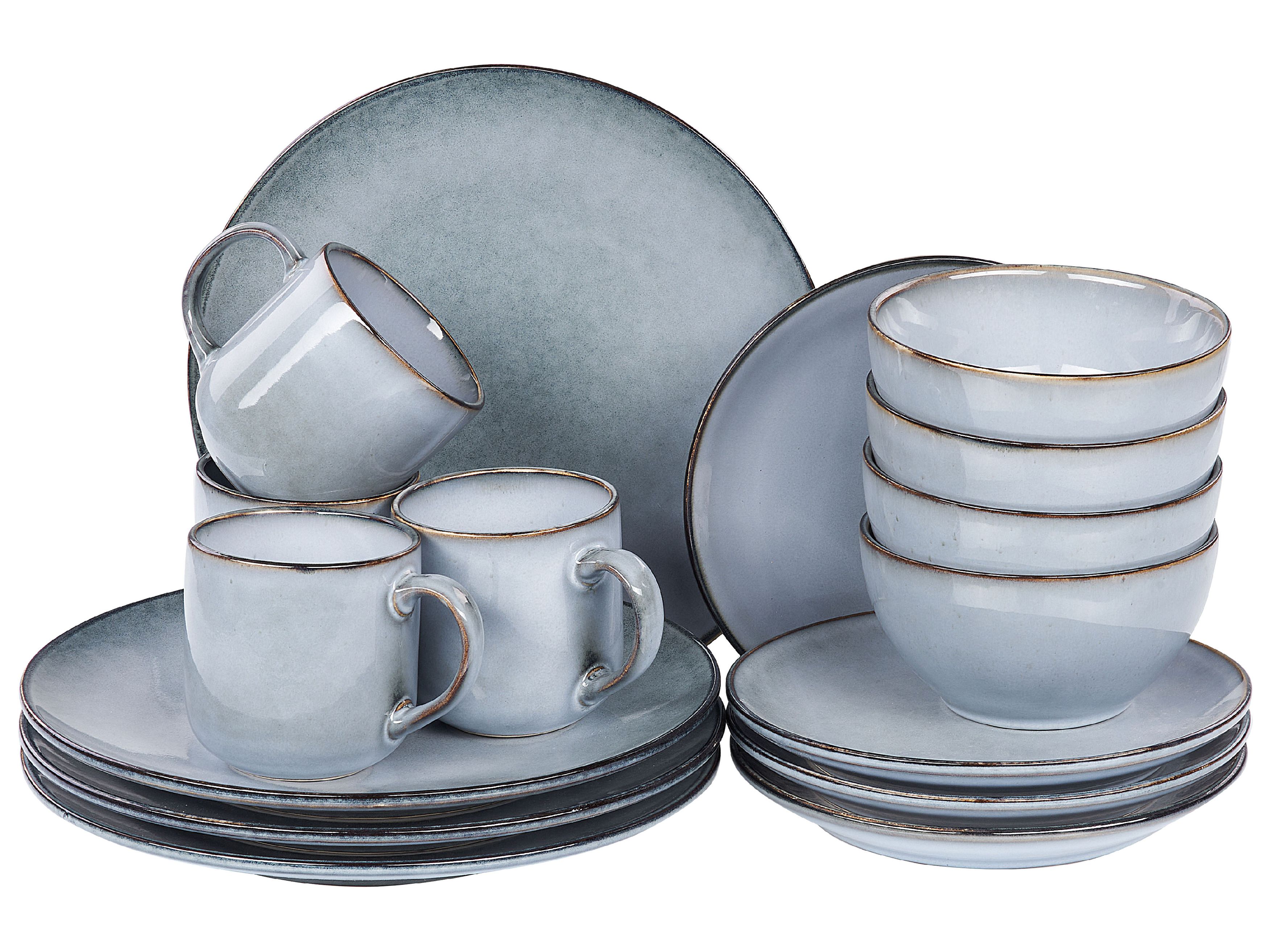 Set of 16 Stoneware Dinnerware Light Blue JUNIPER | Beliani.co.uk