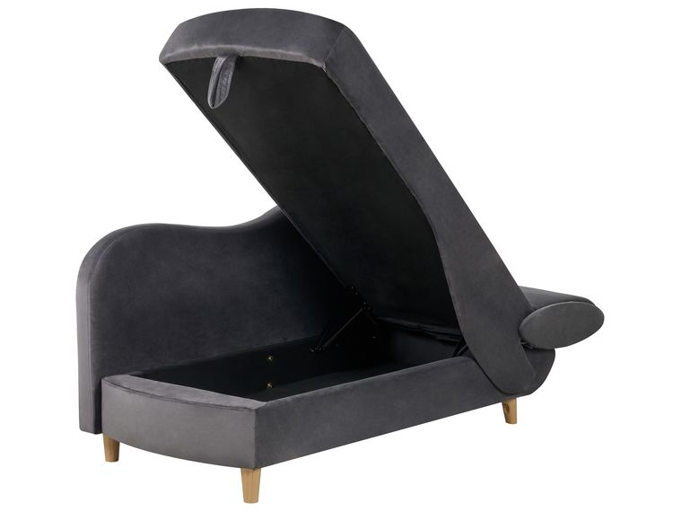 Right Hand Velvet Chaise Lounge with Storage Dark Grey MERI II ...
