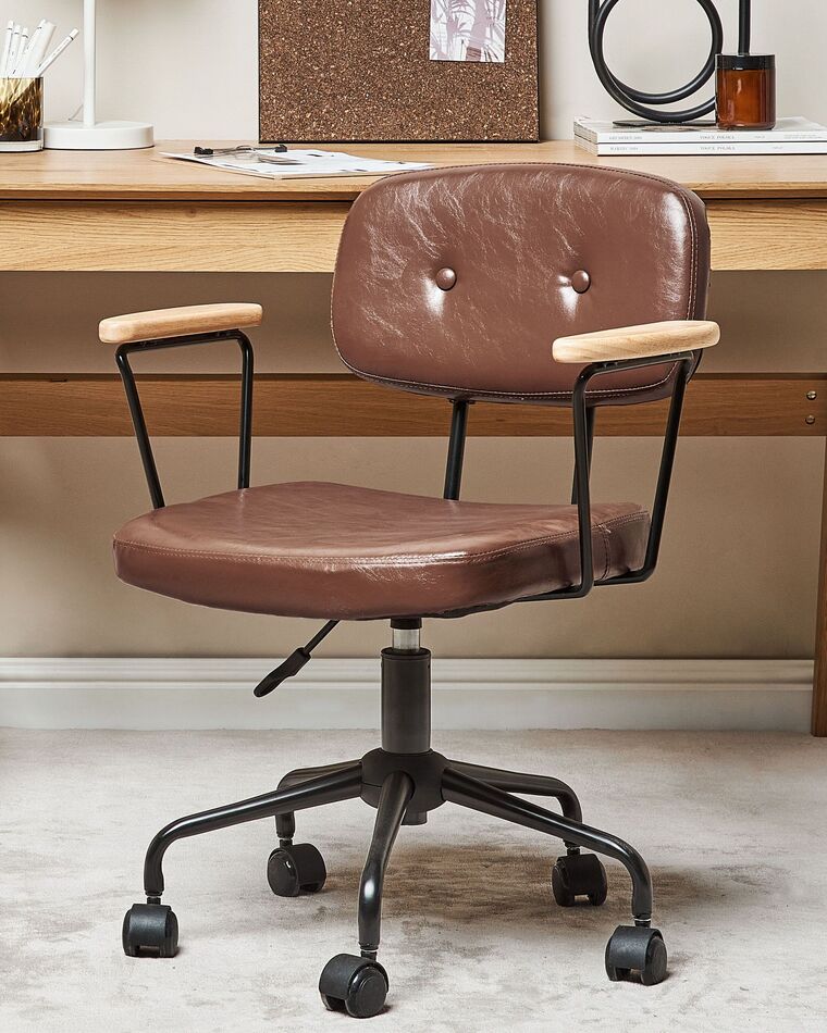 Faux Leather Desk Chair Brown ALGERITA | Beliani.co.uk